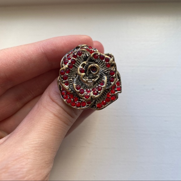 Vintage | Jewelry | Vintage Chunky Silver Ruby Rose Flower Ring | Poshmark